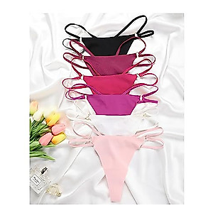 abandi 6 Pack G-String Thongs for Women,T Back Heart Ring Panty Sexy Low Rise Tangas Seamless Underwear Thong Panty, Size S