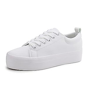 JABASIC Women Lace Up Platform Sneakers Comfortable Casual Fashion Sneaker Walking Shoes (8,White)