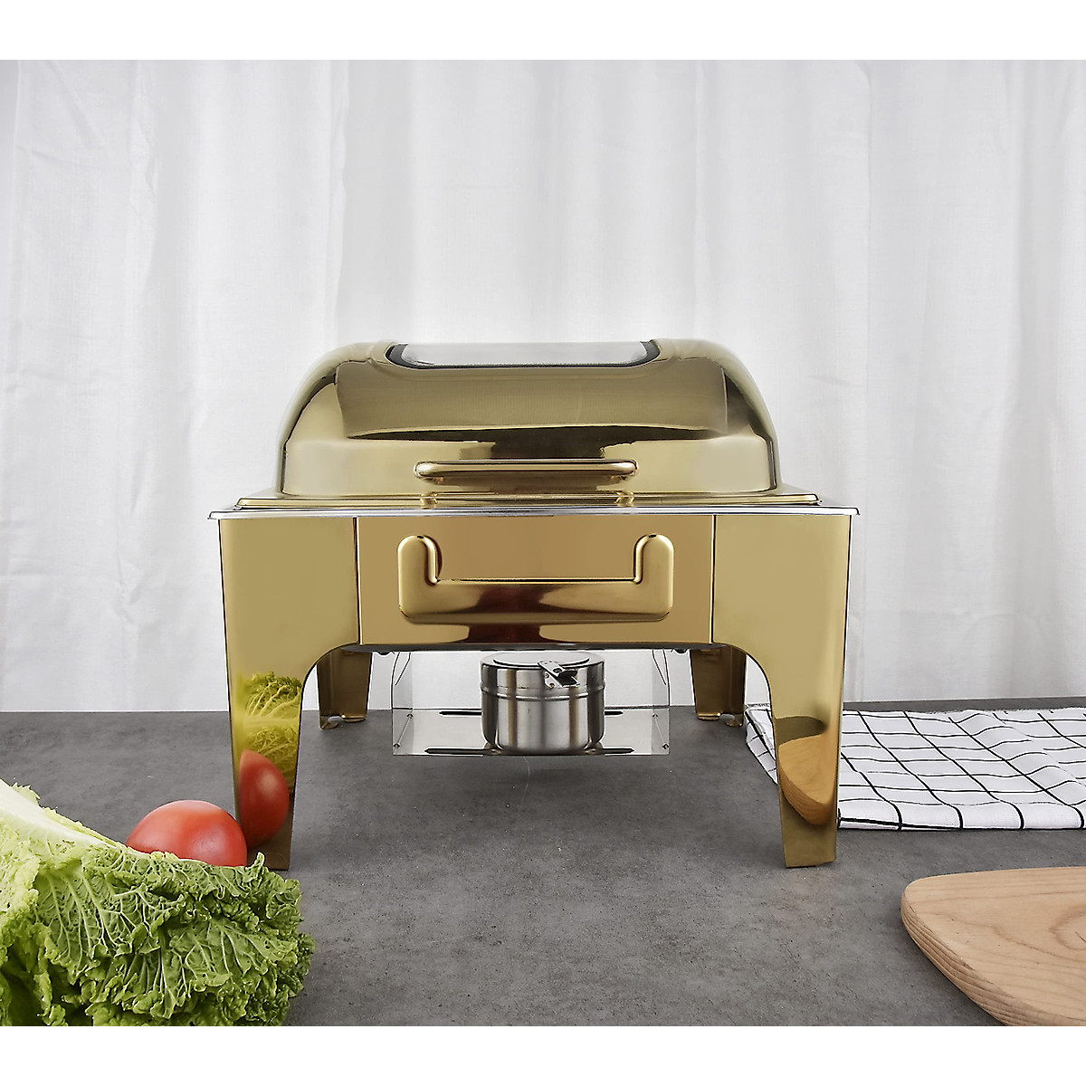 HONHPD Golden Chafing Dish Buffet Set 6.8 Qt Stainless Steel Complete Chafer Set Catering Warmer Set with Water Pan, Fuel Holder for Parties, Dinners, Catering, Buffet and Weddings