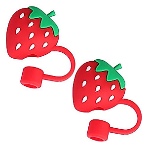 BESTOYARD 2pcs Silicone Straws Tips Covers Strawberry Shaped Straw Plug Compatible with Stanley Straw Drinking Beverages Accessories