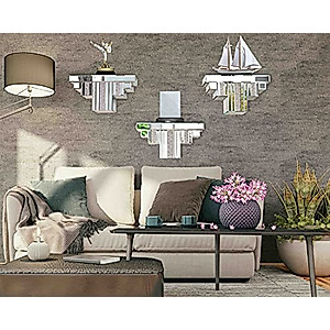 Floating Wall Shelf Mirrored, Silver Mirror Crushed Diamond Decorative Wall Shelf for Home Decoration Crystal Diamond Wall Art Décor Accent Piece Showcase, 16" L×6" W×8.5" H