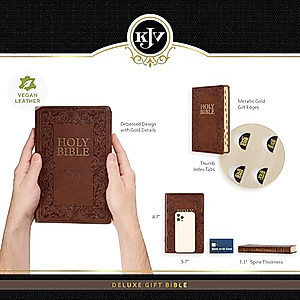 KJV Holy Bible, Standard Size Faux Leather Red Letter Edition Thumb Index & Ribbon Marker, King James Version, Medium Brown