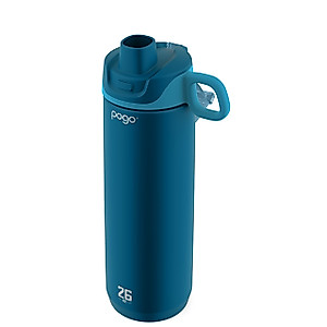 Pogo Active Vacuum Insulated Stainless Steel Water Bottle with Leak Proof Chug Lid and Silicone Carry Loop, Powdercoat, Poseidon, 26 oz