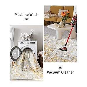 ILANGO 5 x 7 Area Rug for Living Room Bedroom Washable Rugs with Non Slip Backing High Traffic Indoor Carpet for Dining Room Dorm Non-Shedding & Fade Resistant Modern Rugs (Golden)