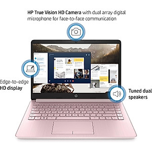 HP 14" HD Laptop Newest Stream, Intel N4000 Series Processor, 8GB DDR4 RAM, 64GB eMMC, WiFi, Bluetooth, HDMI, Webcam, USB Type-A&C, w/GM Accessory, Pink