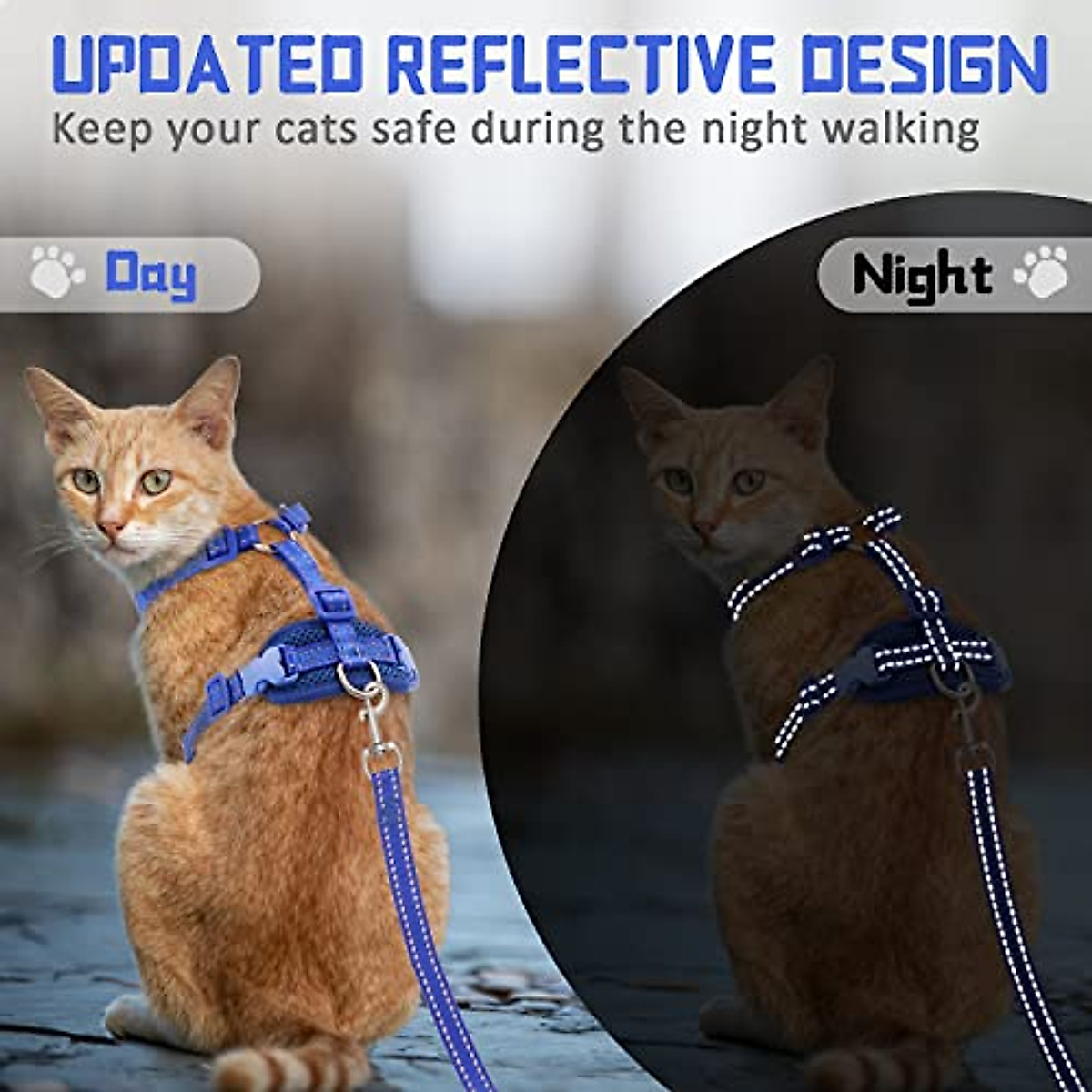 Supet Cat Harness and Leash for Walking Escape Proof, Adjustable Harness for Cats, Easy Control Small Cat Harness for Medium Large Kitten and Dogs