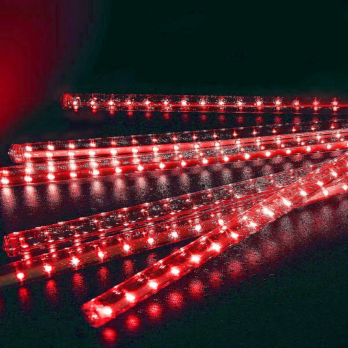 LED Falling Rain Light 30cm 8 Tubes 240 LED High Brightness Lcicle Cascading Icicle String Light for Christmas New Year Night Lighting Garden Tree Home Decor, Red