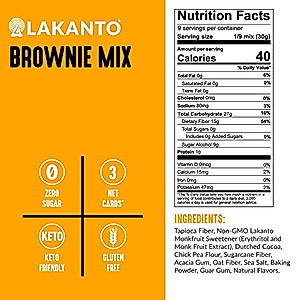 Lakanto Sugar Free Brownie Mix - Sweetened with Monk Fruit Sweetener, Keto Diet Friendly, Delicious Dutched Cocoa, High in Fiber, 3g Net Carbs, Gluten Free, Easy to Make Dessert (Pack of 1)