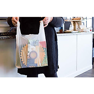 100 Large Plastic Grocery T-Shirt Bags - Plain White 12" x 6" x 21" by JA Kitchens