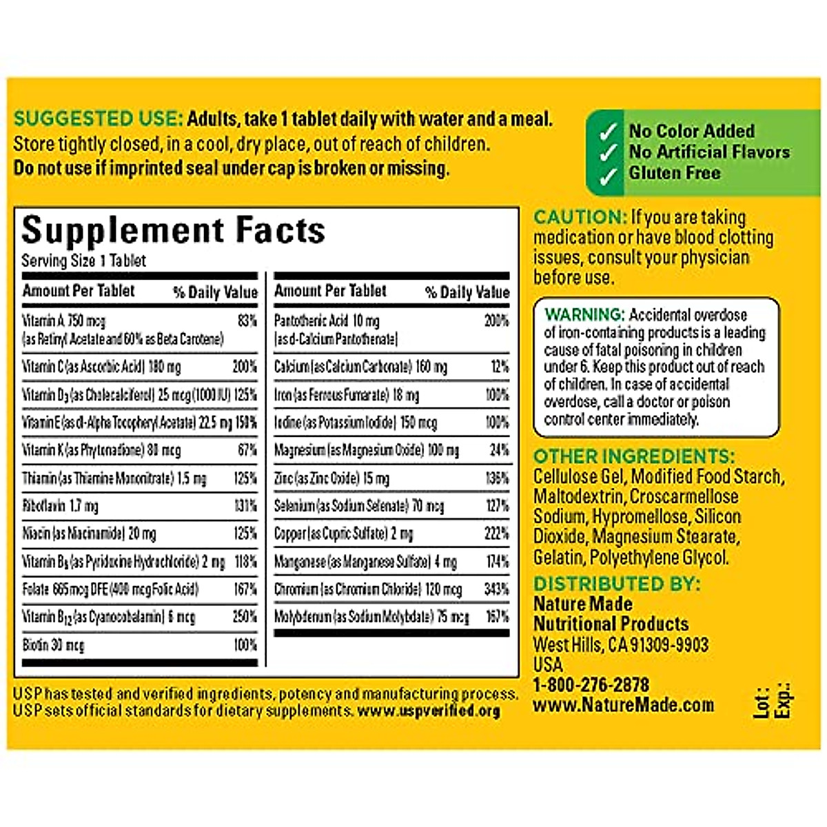 Nature Made Multivitamin Tablets with Iron, Multivitamin for Women and Men for Daily Nutritional Support, 130 Tablets, 130 Day Supply