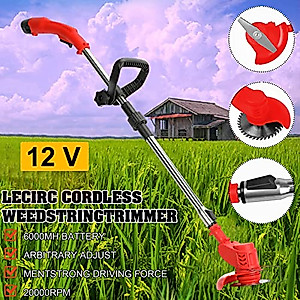 Cordless Weed Wacker, 2000mAh Battery Powered Lawn Edger, 2 in 1 Height Adjustable Electric Mower Push Edger Lawn Tool (Red)