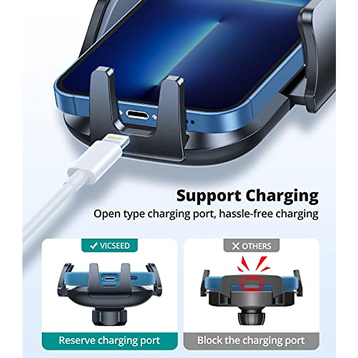 VICSEED 𝗠𝗶𝗹𝗶𝘁𝗮𝗿𝘆-𝗚𝗿𝗮𝗱𝗲 𝗦𝘁𝘂𝗿𝗱𝘆 Phone Mount for Car, 𝗨𝗽𝗴𝗿𝗮𝗱𝗲𝗱 𝗔𝗻𝘁𝗶 𝗦𝗵𝗮𝗸𝗲 CD Slot & Air Vent Thick Case Friendly Car Phone Holder Mount Fit for iPhone 14 13 All Phones