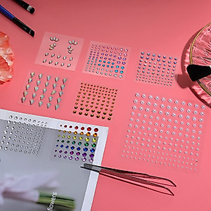 KINBOM 8 Sheets Face Jewels Stickers with Tweezers, Self-Adhesive Face Diamonds for Makeup Stick on Glitter Face Gems Rhinestones Pearl Stickers for Body Art Skin Eye Nail Decoration Festival Party