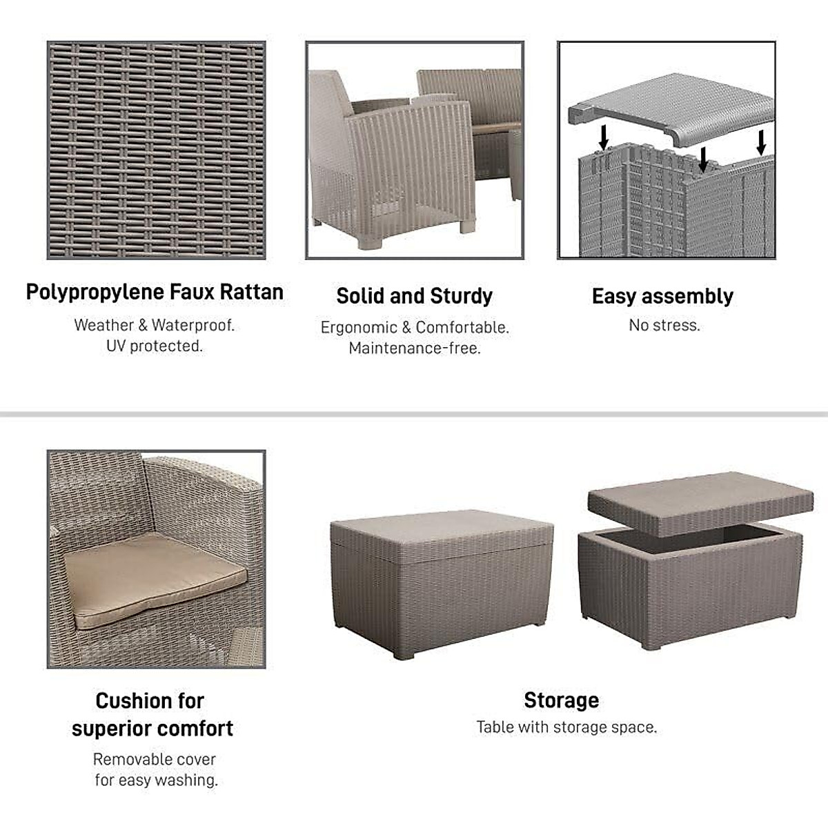 yoyomax 4 Pieces Furniture Clearance, Modern Outdoor Cushion, All Weather Patio Conversation Sofa Set w/ 3 Chairs, Coffee Table-Ideal for Garden, Poolside, 4PCS, Black with Gray