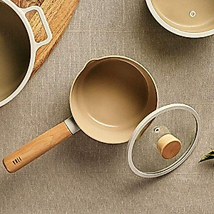 NEOFLAM FIKA Milk Pan for Stovetops and Induction | Wood Handle and Glass Lid | Made in Korea (6" / 1.5qt)