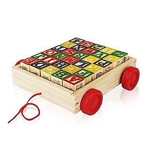 Number 1 In Service Wooden Alphabet Blocks, Best Wagon ABC Wooden Block Letters Come in a Pull Wagon for Easy Storage and Movement, Most Entertaining Wooden Toy for Toddlers, 30 Pieces Set.