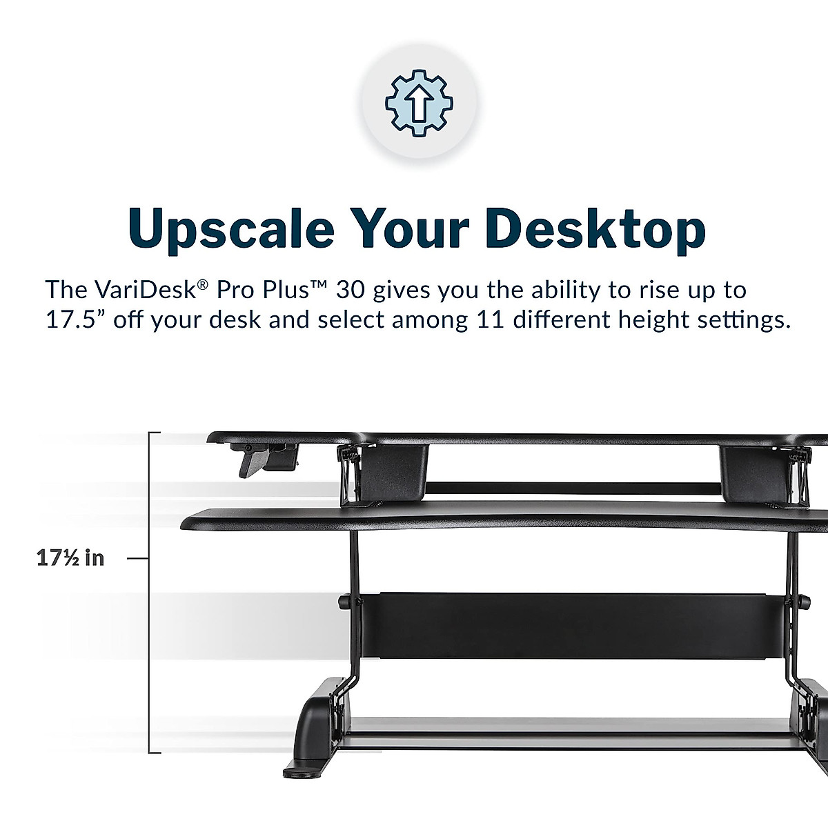 Vari - VariDesk Pro Plus 30 - Height Adjustable Standing Desk Converter for Home Office - Sit to Stand Desk with 11 Height Settings, Spring-Assisted Lift, and Weighted Base - Fully Assembled, Black