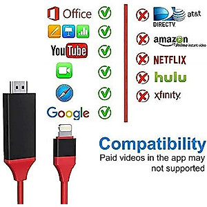 [Upgraded] Lightning to HDMI Adapter, Apple MFi Certified 1080P HDTV Cable Adapter Compatible with iPhone, iPad, iPod Digital AV Sync Screen Connector on HD TV Monitor Projector (Red)