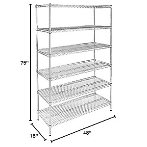 AmazonCommercial Heavy-Duty 6-Tier Steel Wire Shelving with Optional Wheels, NSF Certified, Chrome, 18" D x 48" W x 75" H (76'' H with wheels)