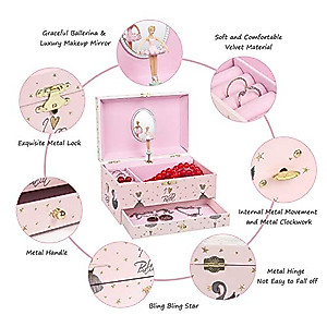 efubaby Jewelry Box for Girls Music Box Girls & Unicorn Necklace and Bracelet Jewelry Boxes with Spinning Ballerina & Drawer Musical Jewelry Boxes for girls Birthday Christmas Valentine Gift