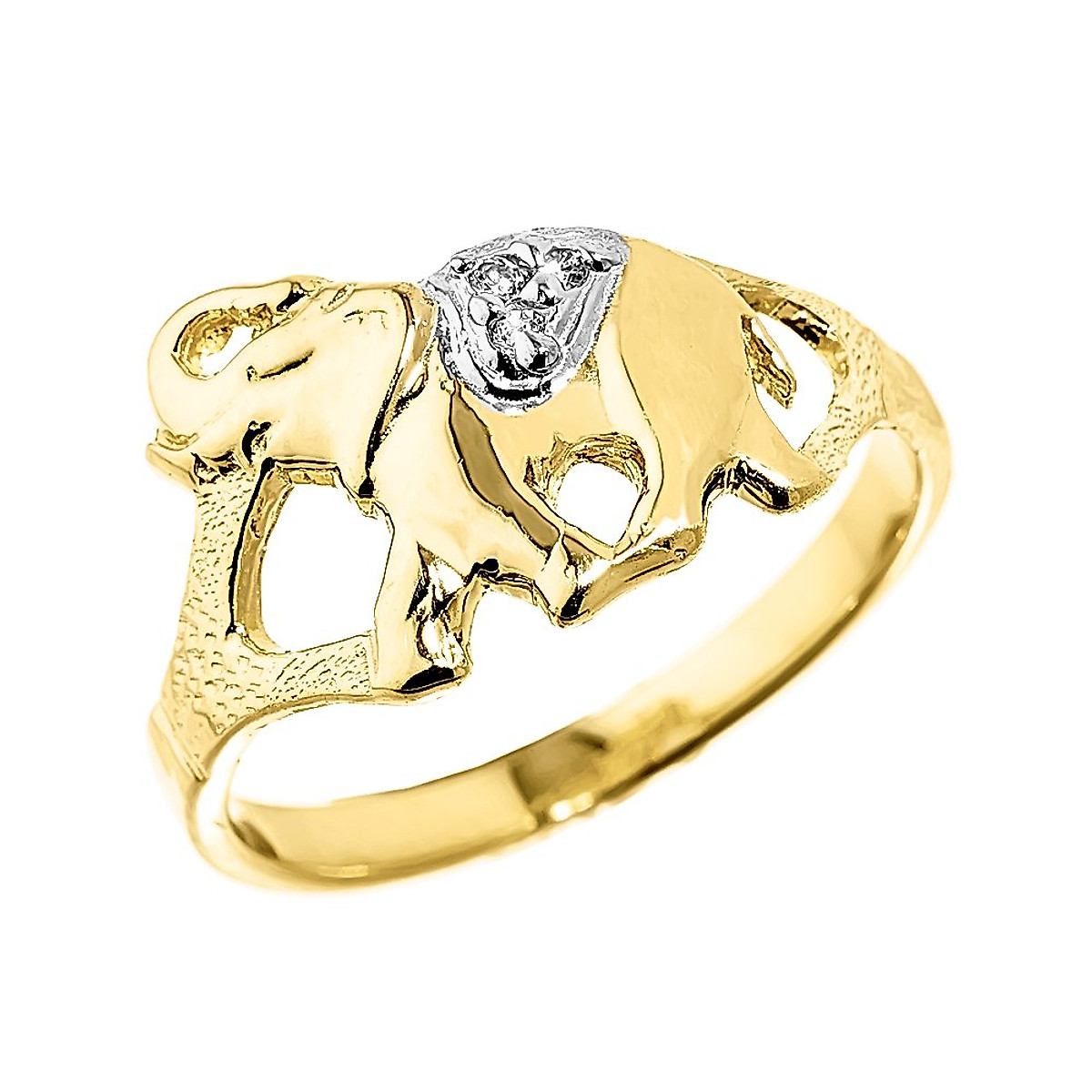 Animal Kingdom Elegant 10k Yellow Gold Diamond Elephant Ring (Size 6)