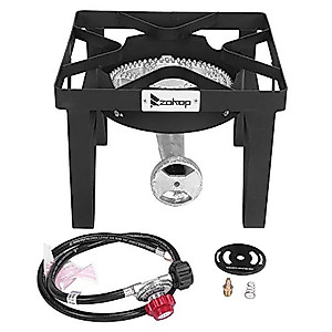 200, 000 BTU Square Heavy- Duty Single Burner Outdoor Stove Propane Gas Cooker Portable Cast Iron Patio Cooking Burner with Adjustable 0-20Psi Regulator for Home Brewing, Turkey Fry