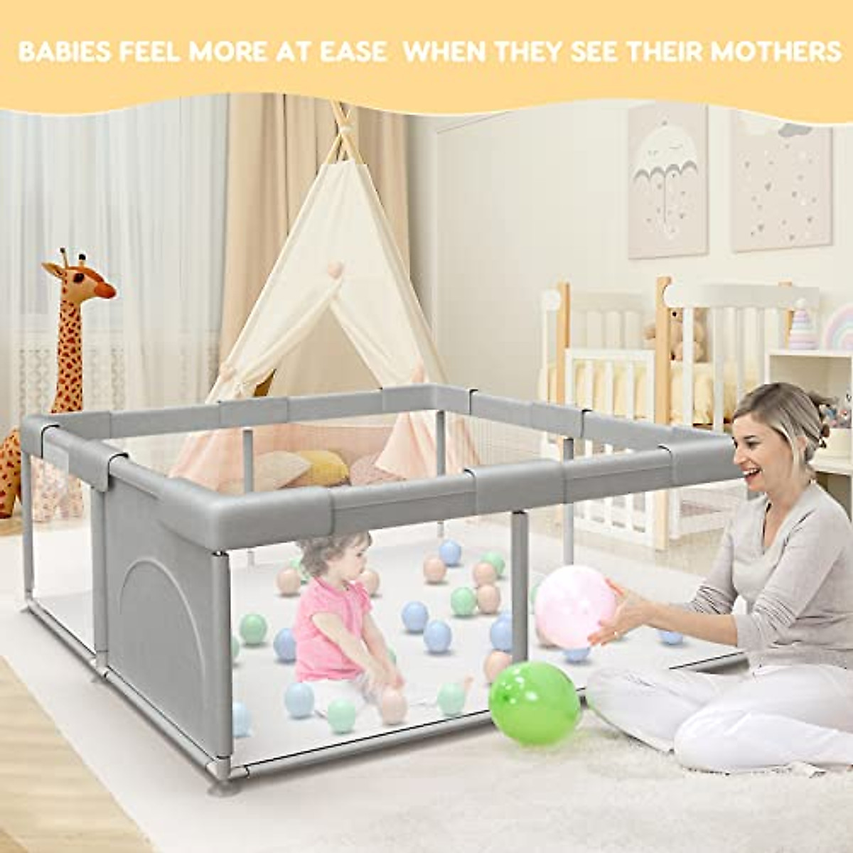 Baby Playpen Baby Playard, Playpen for Babies and Toddlers with Gate, 50x50 Baby Fence, Sturdy Safety Playpen, Indoor & Outdoor Kids Activity Center (with Anti-Slip Base)
