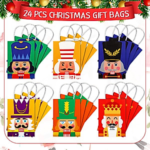 24 Pcs Nutcracker Christmas Gift Bags Bulk Kraft Paper Christmas Goody Bags Medium Size Christmas Holiday Gifts Treat Bags with Handles for Cookie Candy Xmas Party Favors Supplies, 8.3 x 6 x 3.1 Inch