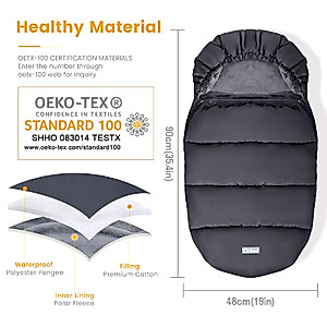 Orzbow Universal Footmuff for Stroller, Winter Warm Baby Stroller Bunting Bag, Waterproof Windproof Warm Coral Fleece Lined for Toddler Stroller Sleeping Bag (Black)