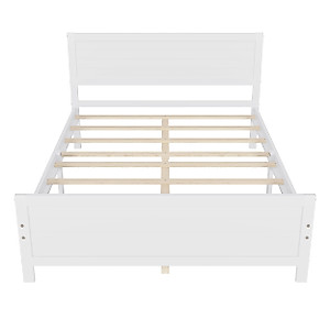 Queen Size Wood Platform Bed Frame with Headboard, Mattress Foundation with Slat Support, No Box Spring Needed, White