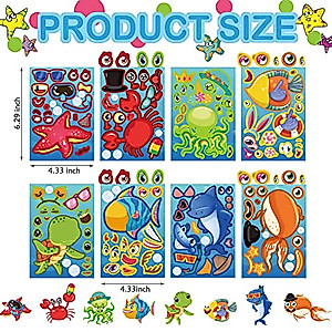 32 Sheets Reusable Make-A-Sea Face Stickers Ocean Animals DIY Art Craft Rewards for School Kid Teacher Summer Mermaid Party Favor Sticker for Birthday Gift Children Room Ocean Decorated