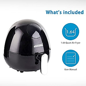 Mini Air Fryer, 700-Watt Airfryer Compact Oilless Small Oven with Basket, 1.64 Quart Capacity 90°F- 390°F Temperature Controls and a High Gloss Finish for Cooks, Crisps, Roasts, Bakes, Reheats and Dehydrates, Black