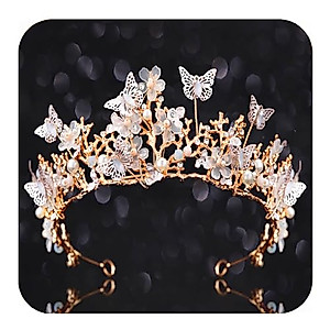 Kilshye Queen Crown Gold Tiaras and Crowns Butterfly Rhinestone Tiara Vintage Bridal Wedding Crown Pageant Costmue Prom Headpiece for Women and Girls (Gold)