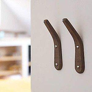 Mid Century Modern Wall Hook, 4 Pcs Wooden Coat Hooks, Peg Rack Bathroom Hanger Rustic Towel Hangers, Black Walnut Wood for Hanging Coats Hats Bags Towels