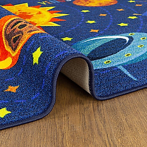 KC Cubs Outer Space Solar System Road Play Educational Learning & Fun Game Boy & Girl Kids Rug Carpet for Children Bedroom, Toddler Classroom and Baby Playroom Floor Mat, Playtime Adventure Activity
