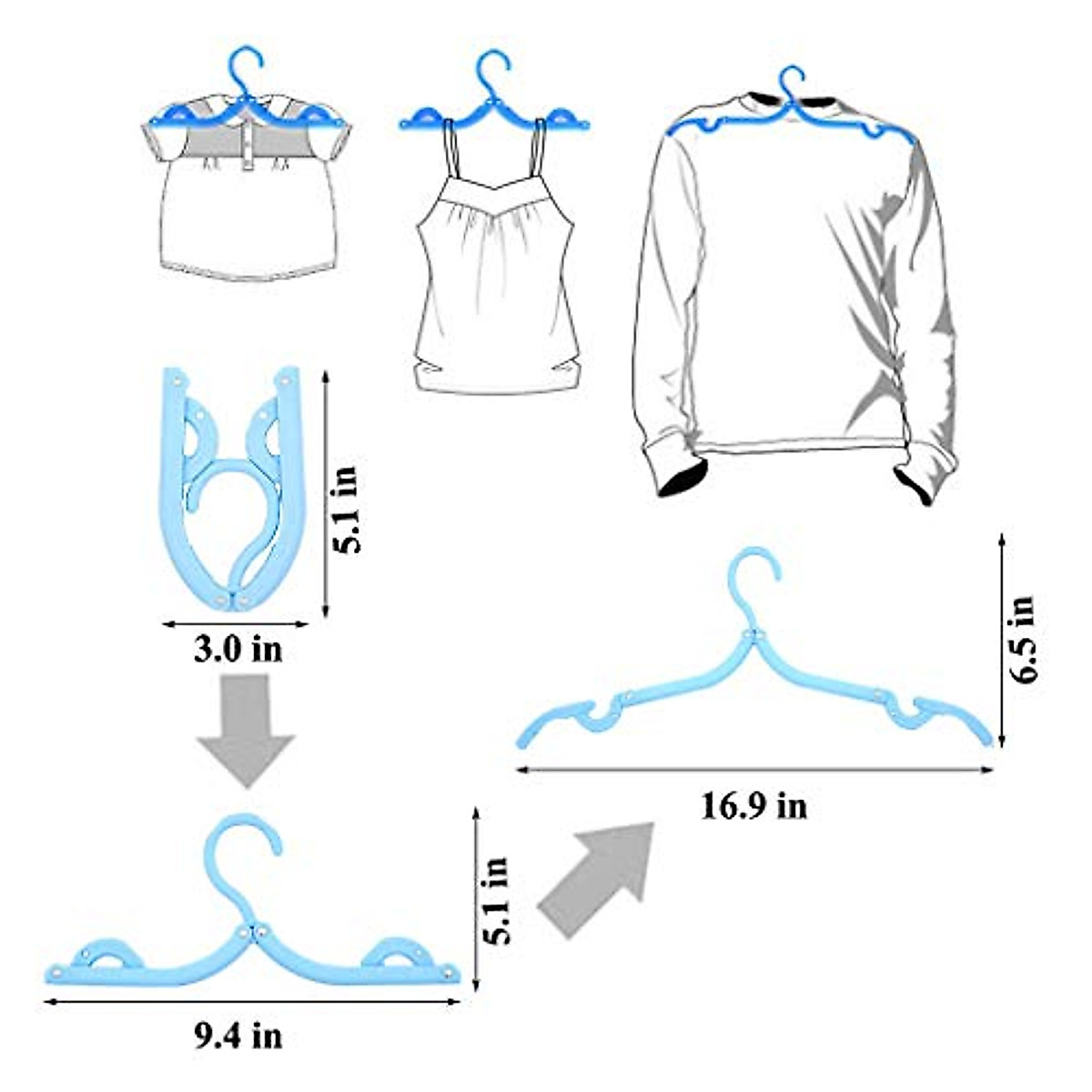 10 PCS Travel Hangers Folding Hangers Portable Clothes Hangers Foldable, Non-Slip, Lightweight for Home and Travel