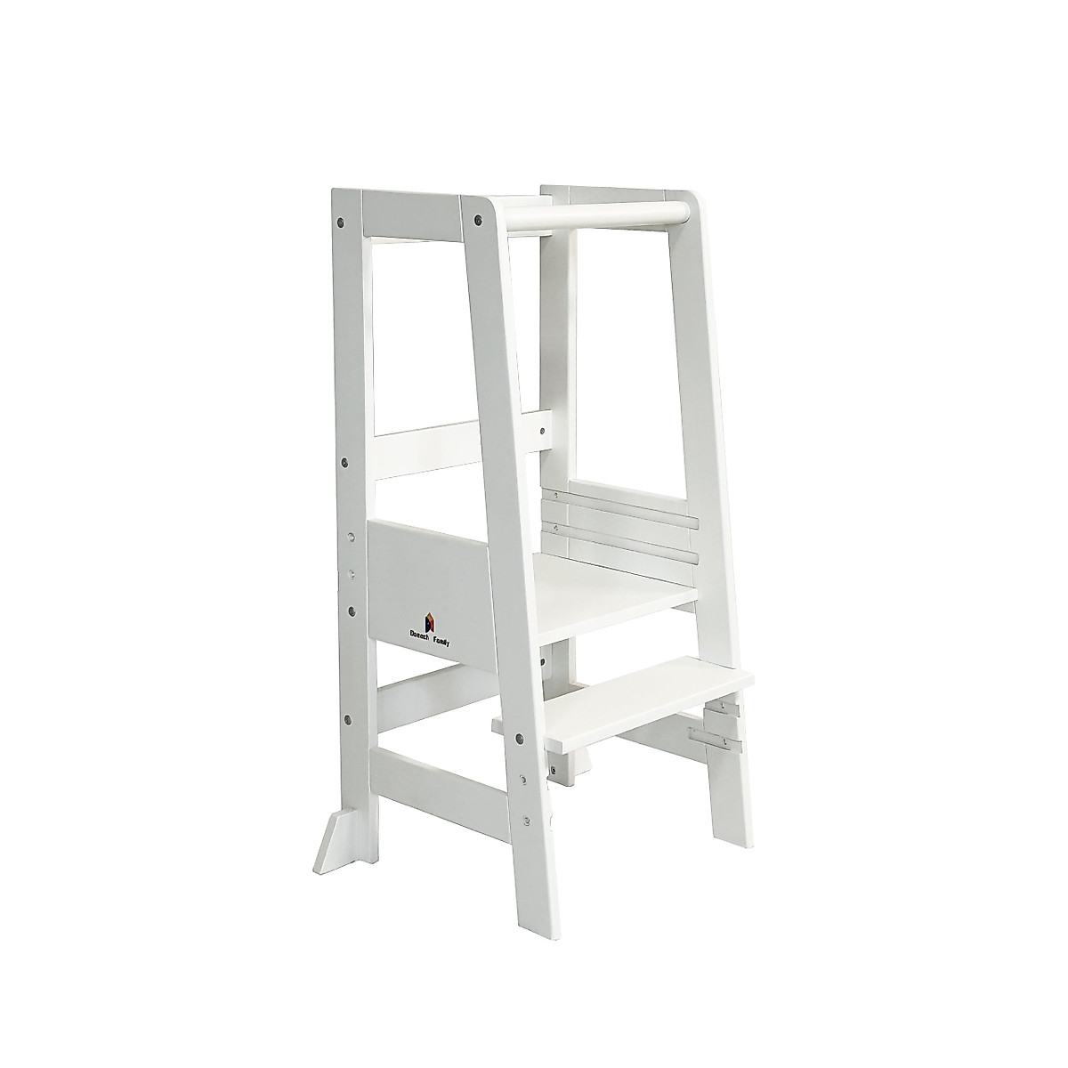 Damoch Family™ Kitchen Learning Stool Wooden Adjustable Height Kitchen Help Stool for Toddlers Patented Design (White)