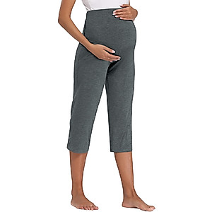 AMPOSH Women's Maternity Capri Pants Stretchy Lounge Pants Comfortable Pregnancy Shorts(Dark Gray with Pockets, XXL)