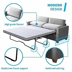 Mjkone 2-in-1 Pull Out Velvet Sofa Bed with Folding Mattress, Full Size Couch Bed Suitable for Living Room, Sofa Sleeper for Apartment/Small Spaces ( Grey)