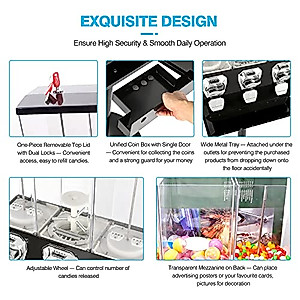 IRONWALLS Commercial Candy Vending Machine with Stand, Black Capsule Toy Gumball Vending Machine for Business, 25 Cent Coin Operated Metal Candy Dispenser Machine with 3 Canisters for Store, Park