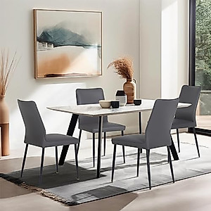 COLAMY Parsons Dining Chairs Set of 10, PU Leather Dining Room Chairs, Armless Upholstered Chair with Black Iron Legs for Home Kitchen Living Room, Light Grey