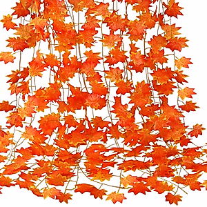 12 Pack Fall Leaves Leaf Garland Hanging Vines Artificial Maple Thanksgiving Decor for Home Wedding Fireplace Party Bedroom Kitchen Restaurant DIY Christmas Table Decorations Flower Garden