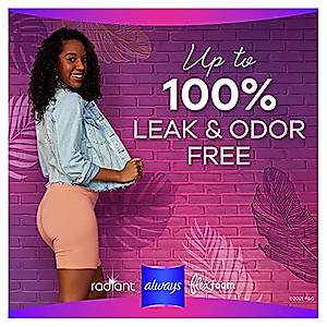 Always Radiant Feminine Pads For Women, Size 1 Regular Absorbency, Multipack, With Flexfoam, With Wings, Light Clean Scent, 30 Count x 3 Packs (90 Count total)