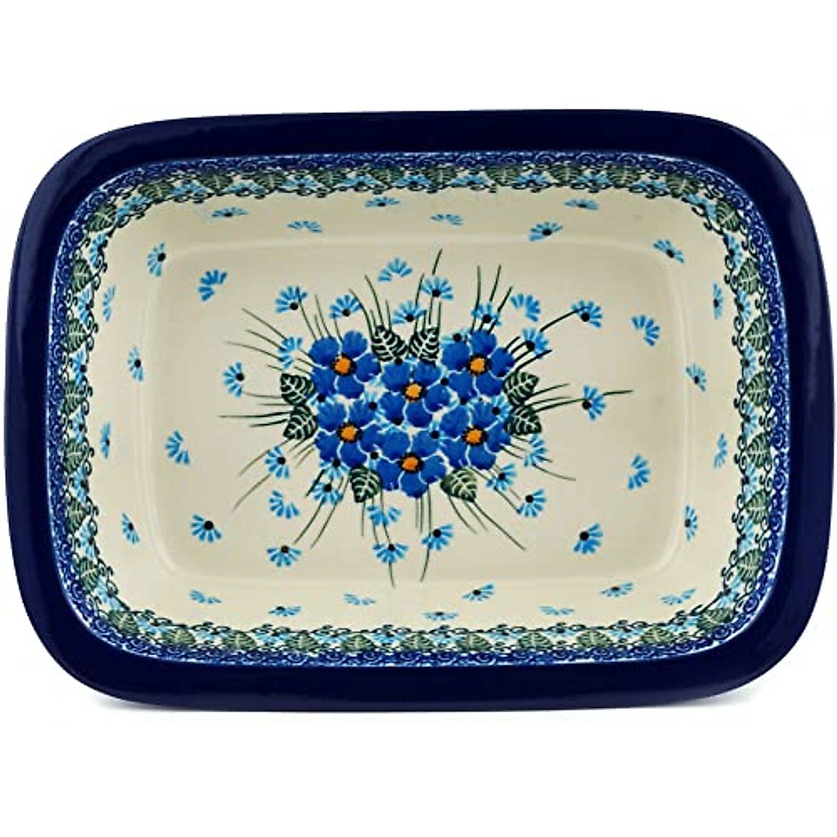 Polish Pottery Rectangular Baker 10-inch Forget Me Not made by Ceramika Artystyczna