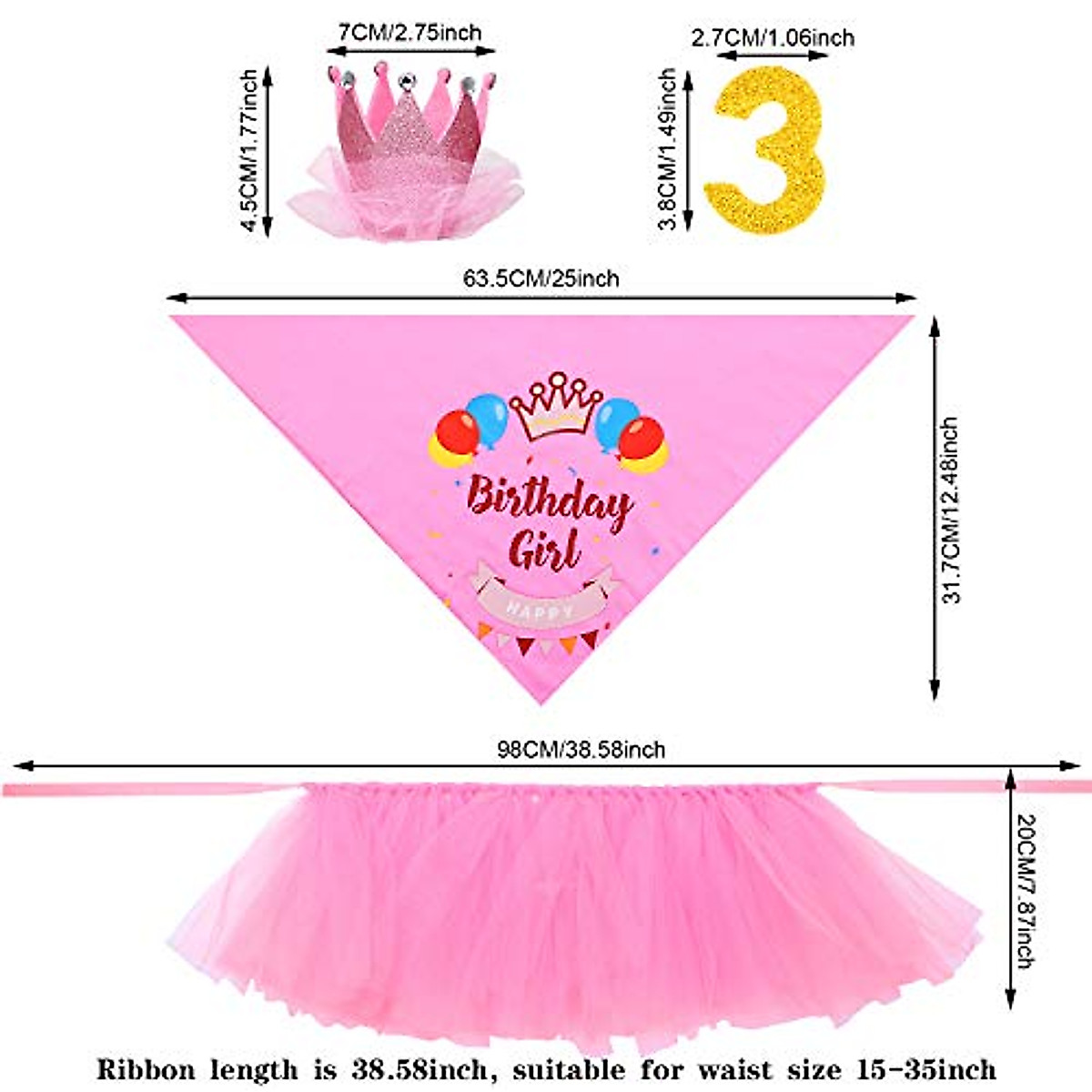 Dog Birthday Party Supplies Decoration Include Tutu Skirt Crown Hat 0-8 Figure Pet Happy Birthday Triangle Scarf Let's Pawty Banner and 10 Pieces 10 Inch Paw Print Balloons for Pet (Pink)