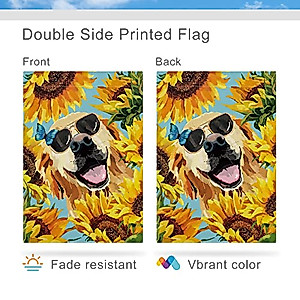 CMEGKE Sunflower Golden Retriever Garden Flag, Sunflower Garden Flag, Summer Dog Yard Flag Vertical Double Sided Burlap Party Holiday Yard Home Farmhouse Outside Decor 12.5 x 18 In