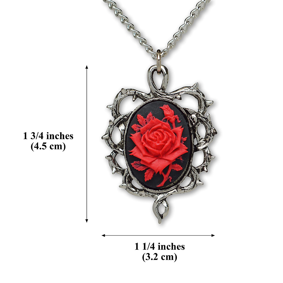 Gothic Red Rose Cameo In Thorns Pendant Necklace