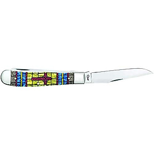 Case WR XX Pocket Knife Trapper Stained Glass Cross Natural Bone Color Wash Item #38713 - (6254 SS) - Length Closed: 4 1/8 Inches