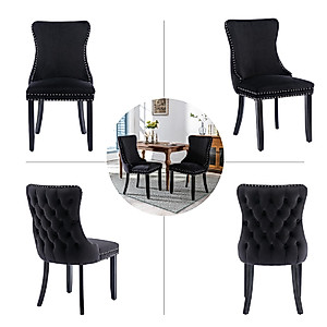 Black Velvet Dining Chairs Set of 4, Tufted Wingback Upholstered Dining Room Chairs with Solid Wood Legs, Mid Century Modern Dining Chair for Dining Room,Living Room,Kitchen(Black)