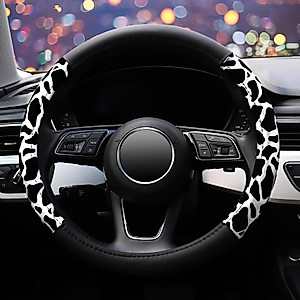 ZHOL Cow Print Steering Wheel Cover, Universal 15 inch Breathable Microfiber Leather Anti-Slip Car Steering Wheel Protector for Women Men, Black&White